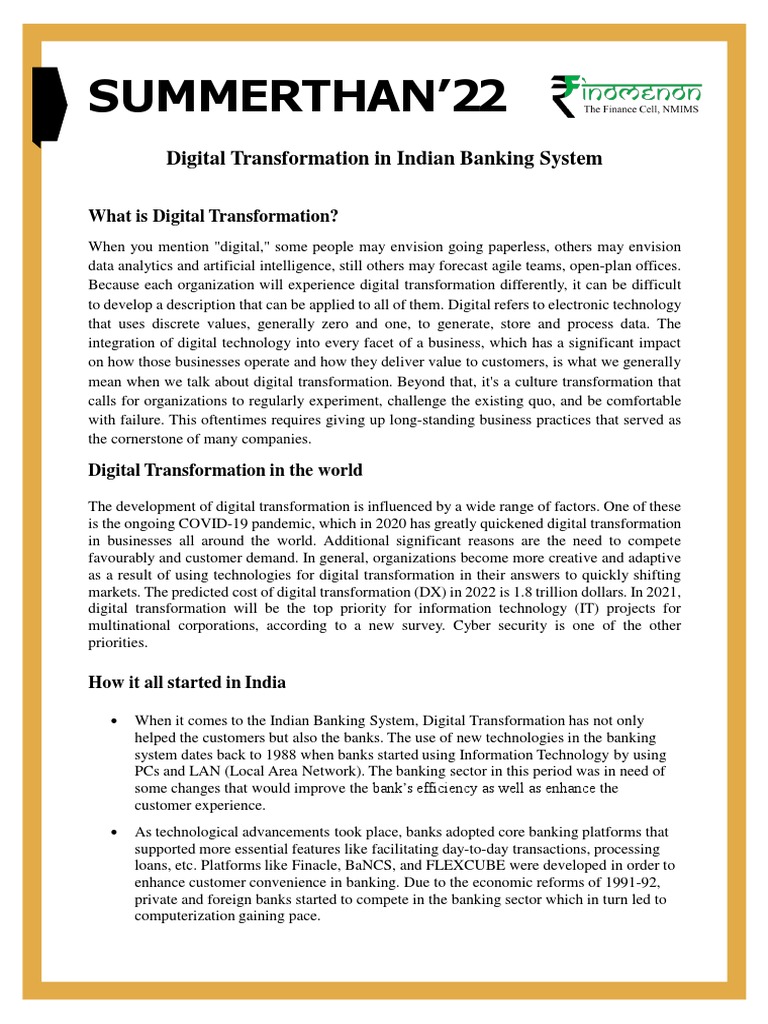 Digital Transformation in India - S Banking Sector | PDF | Banks ...