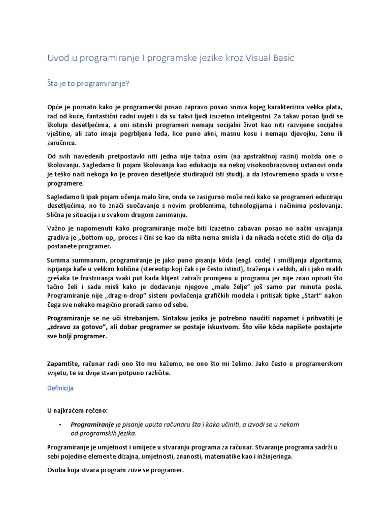 Uvod U Programiranje | PDF