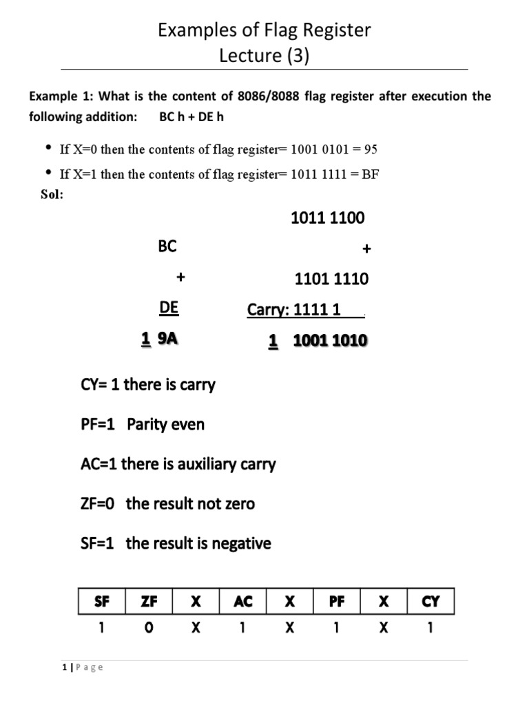 Flag Register Examples (Lecture3) | PDF