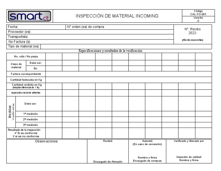 Cal-Fo-001 Inspección de Material Incoming | PDF