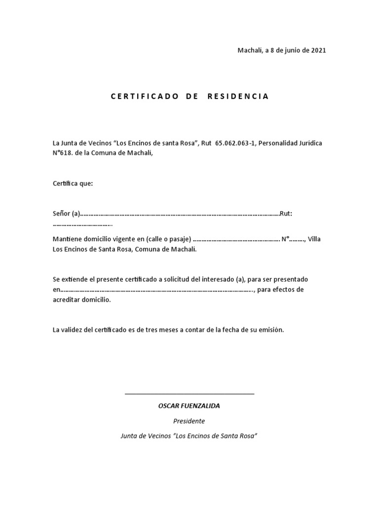 Modelo Certificado de Residencia. | PDF