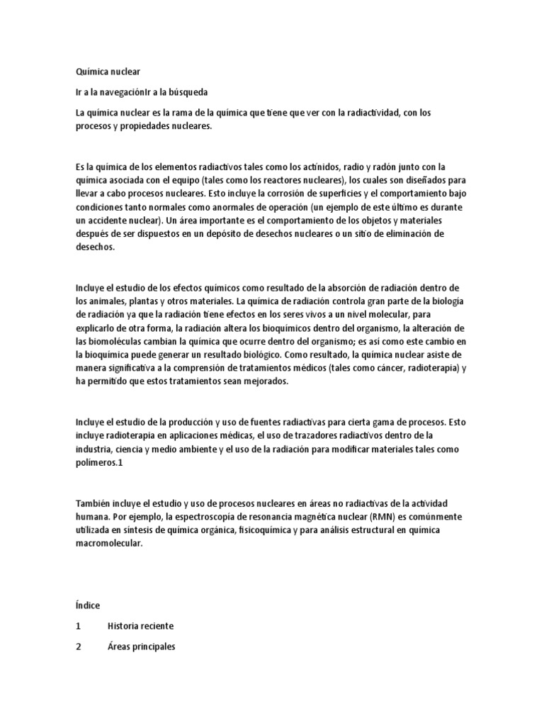 Química Nuclear: Radiactividad y Aplicaciones | PDF | Quimica nuclear ...