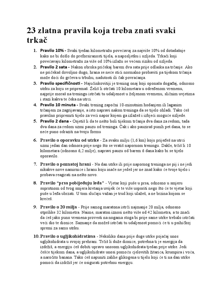 23 Zlatna Pravila Koja Treba Znati Svaki Trkač | PDF