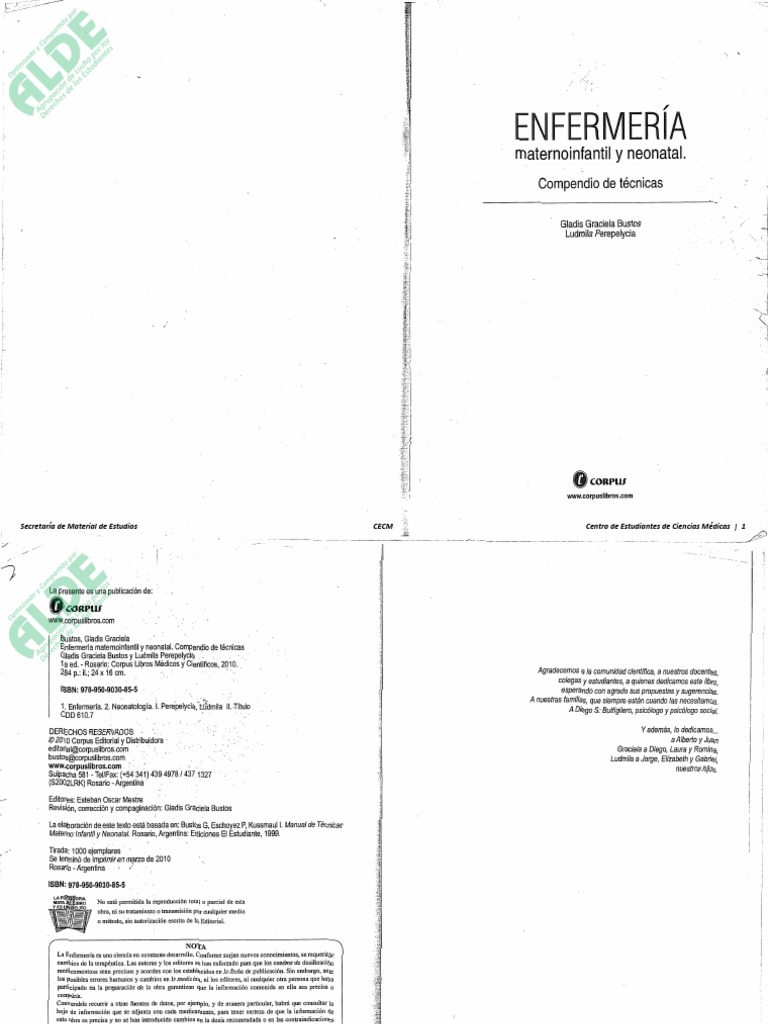 Enfermeria Materno Infantil y Neonatal Compendio de Tecncas - Bustos, Perepelycia | PDF ...