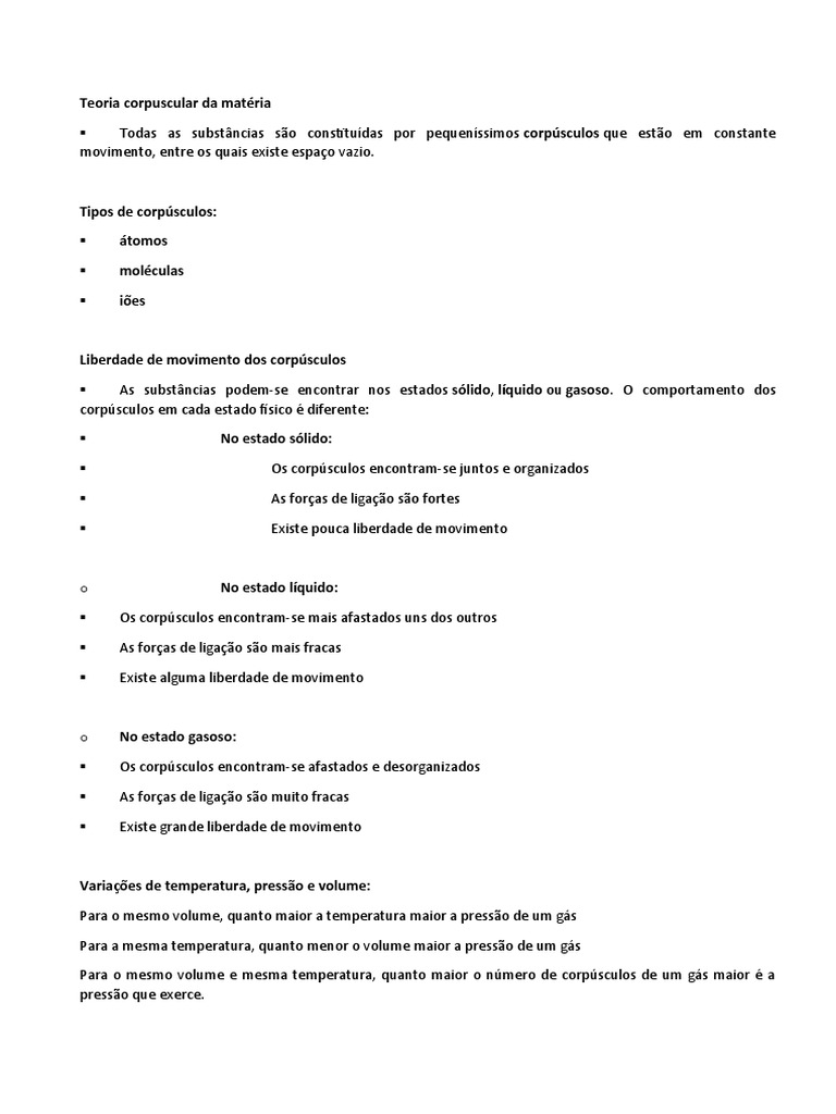 Teoria Corpuscular da Matéria Explicada | PDF | Átomos | Gases