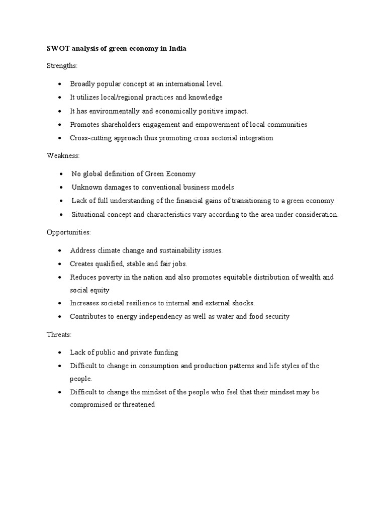 SWOT Analysis of Green Economy in India | PDF