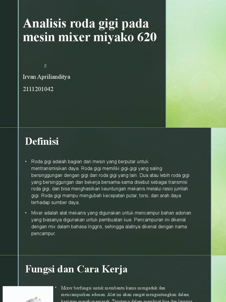 Analisis Roda Gigi Pada Mesin Mixer Miyako 620 | PDF