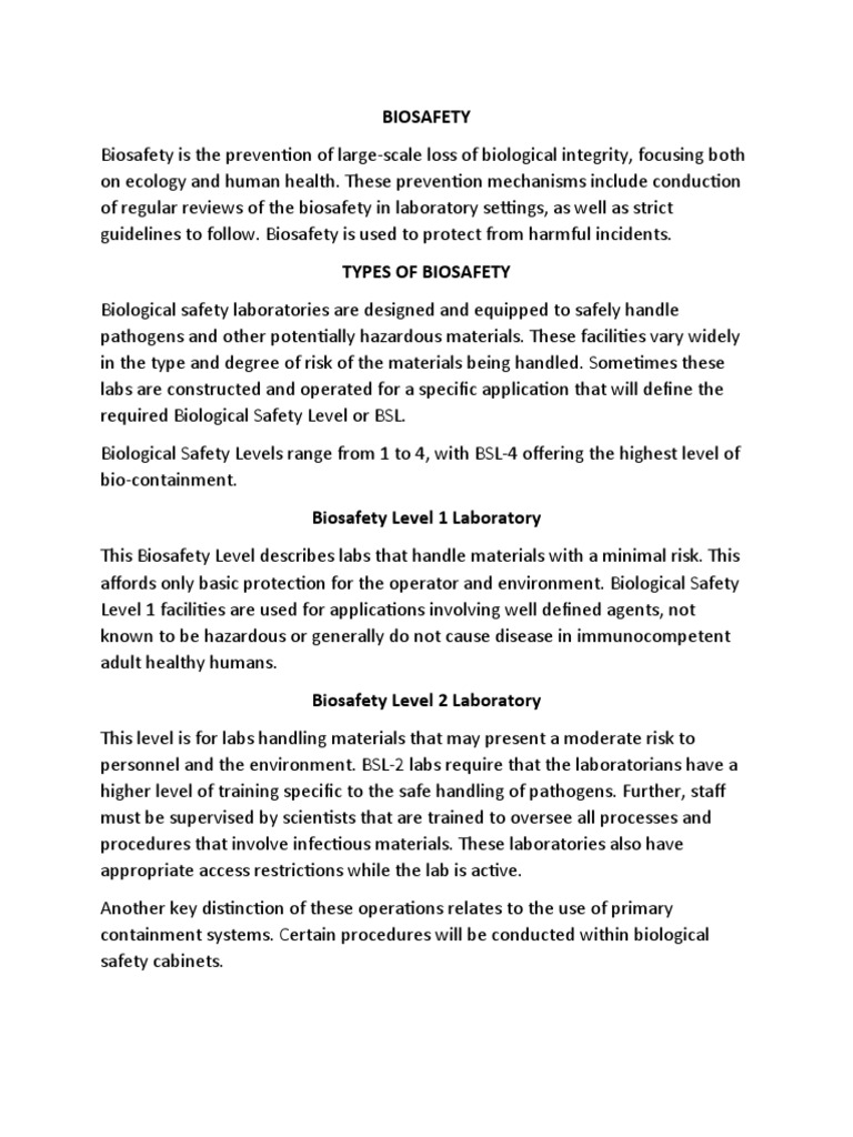 BIOSAFETY | PDF | Laboratories | Hazards