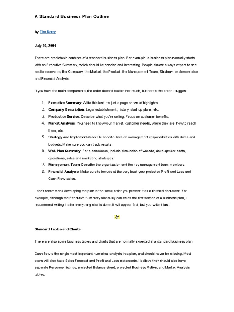 A Standard Business Plan Outline | Download Free PDF | Business Plan ...