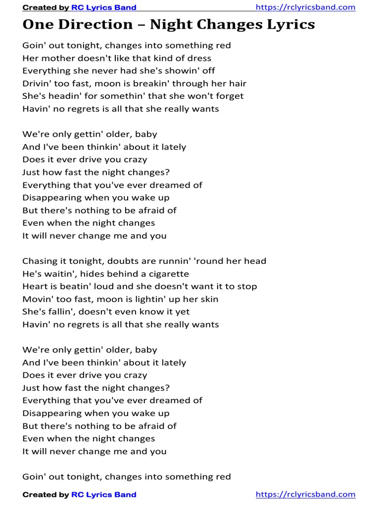 One Direction - Night Changes Lyrics | PDF