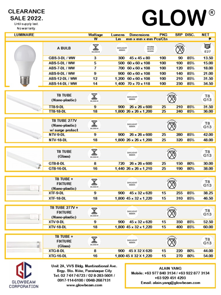 Glowbeam Clearance Sale Price List Oct 2022 | PDF | Electrical ...