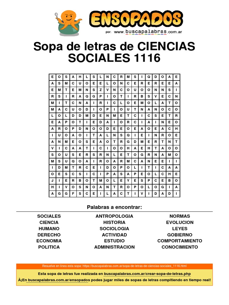 Sopa de Letras Sociales | PDF | Science | Ciencias del comportamiento