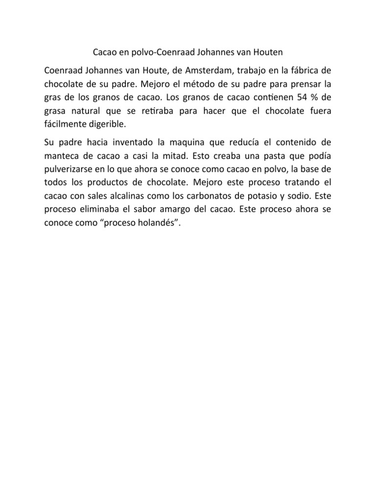Cacao en Polvo-Coenraad Johannes Van Houten | PDF