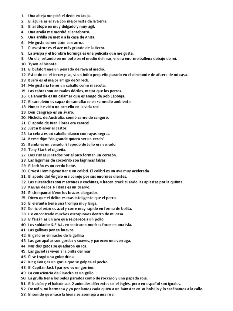 Animales Oraciones | PDF