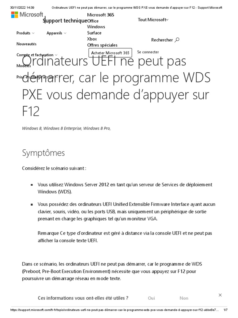 Ordinateurs UEFI Ne Peut Pas Démarrer, Car Le Programme WDS PXE Vous ...