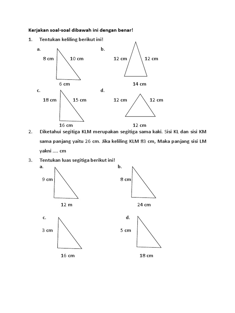 Soal Luas Dan Keliling Segitiga | PDF Soal Luas Dan Keliling Segitiga | PDF