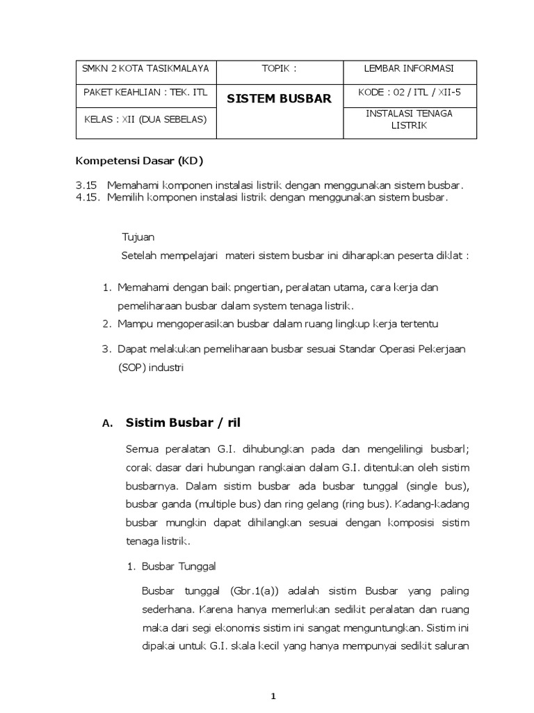 Sistem Busbar dalam Instalasi Listrik | PDF