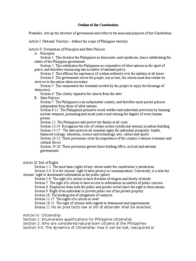 Outline of The Constitution | PDF | Citizenship | United States Congress