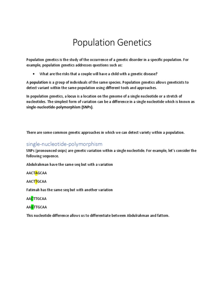 Population Genetics | PDF | Single Nucleotide Polymorphism | Natural ... Population Genetics | PDF | Single Nucleotide Polymorphism | Natural ...