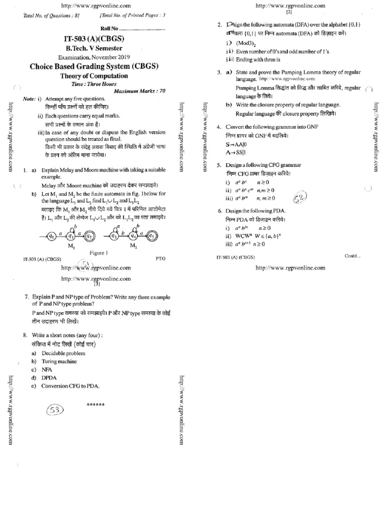 It 503 Theory of Computation Nov 2019 | PDF