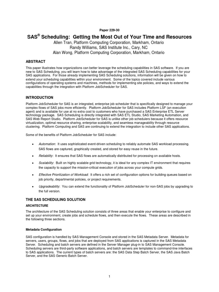 Paper 229 30 Sas Scheduling Getting The Most Pdf Scheduling Computing Operating System