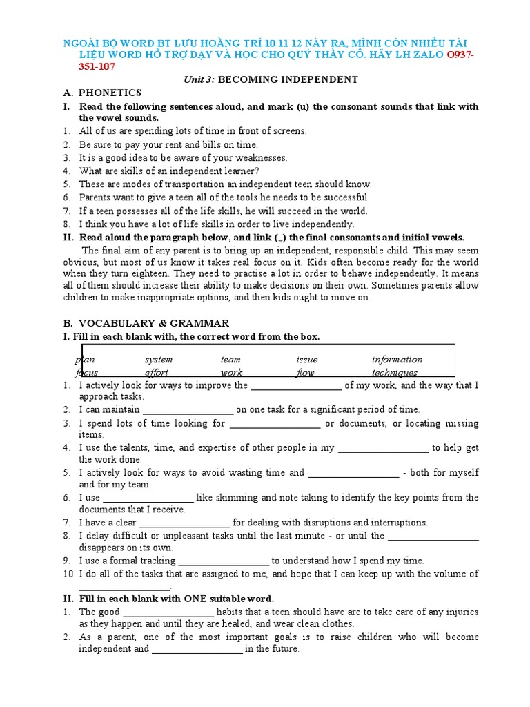 Tiếng anh 11. Bài tập sách mới Lưu Hoằng Trí | PDF | Adolescence | Time ...