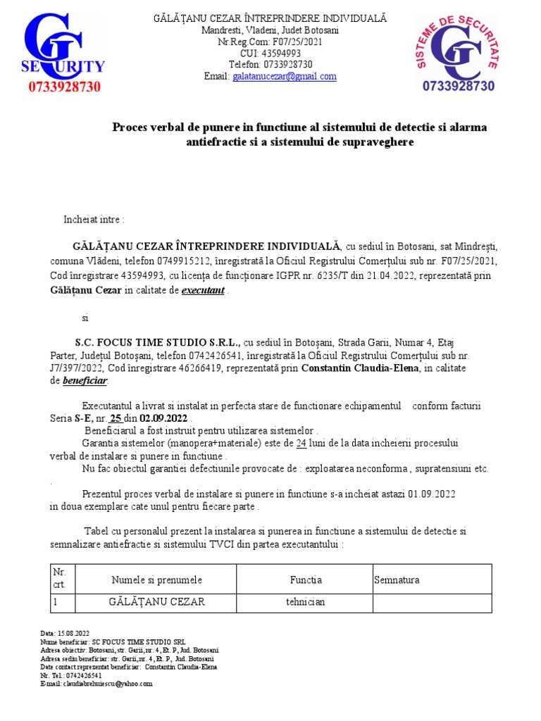 Proces Verbal de Punere in Functiune | PDF