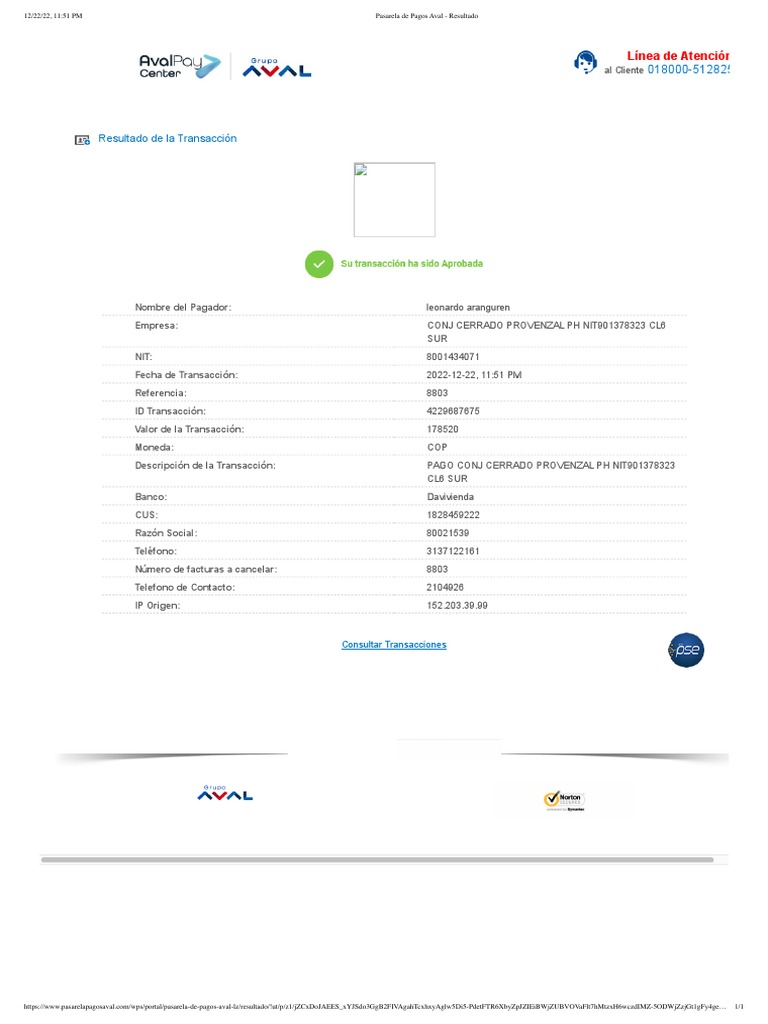 Pasarela de Pagos Aval - Resultado Admin | PDF | Bancario | Servicios financieros