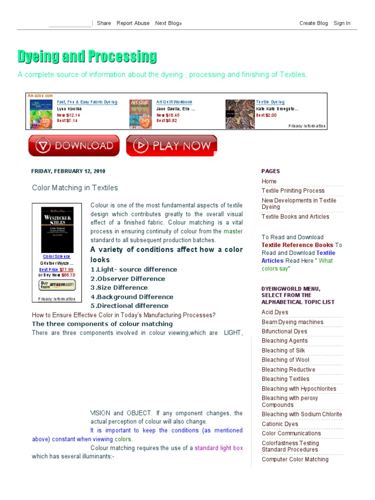 Dyeing and Processing - Color Matching in Textiles | PDF | Dye | Dyeing