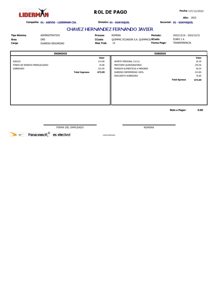 Modelo de Rol de Pago | PDF | Gobierno | Justicia
