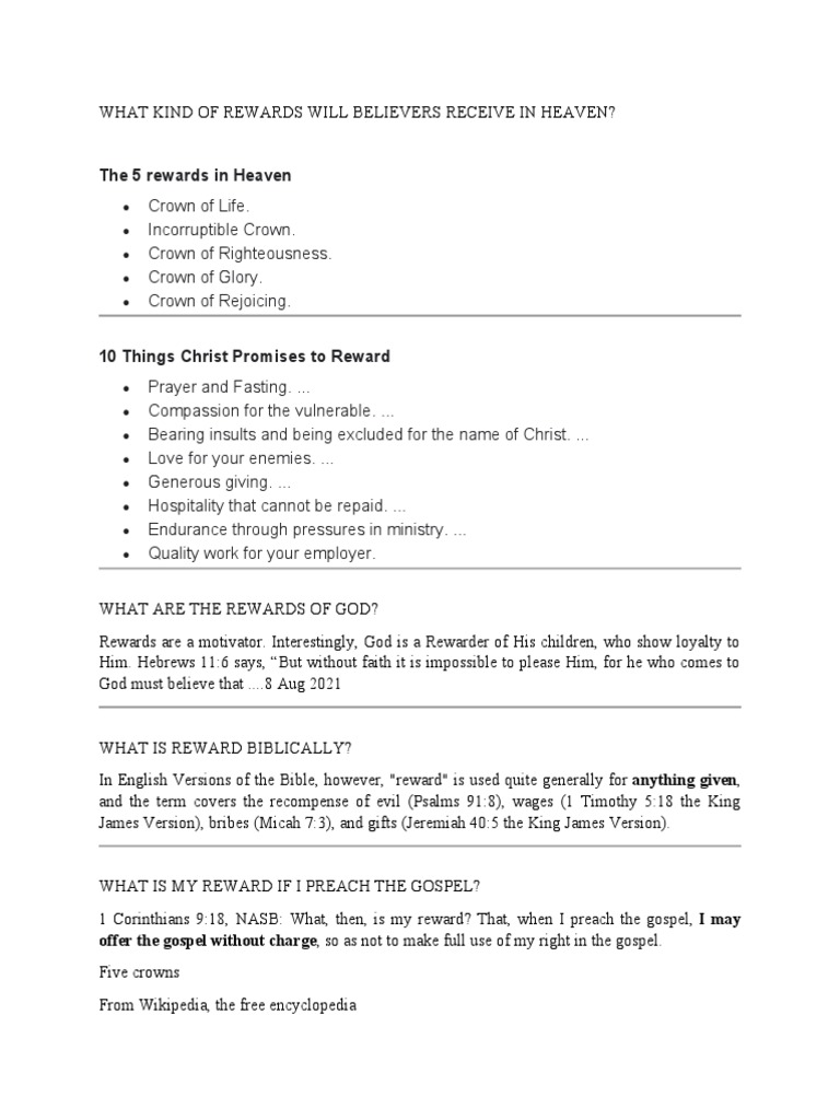 Heavenly Rewards | PDF | Jesus | Theology