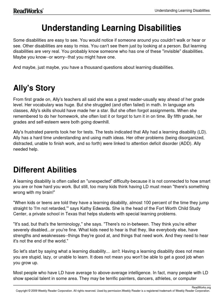 Comprehension Undertanding Learning Disabilities | PDF | Learning ...