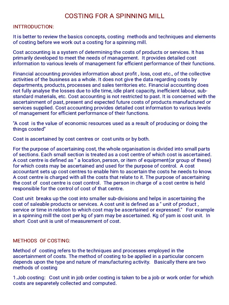 Costing For A Spinning Mill | PDF | Labour Economics | Cost Accounting