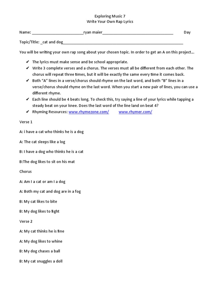 Write Your Own Rap Lyrics | PDF | Song Structure | Refrain