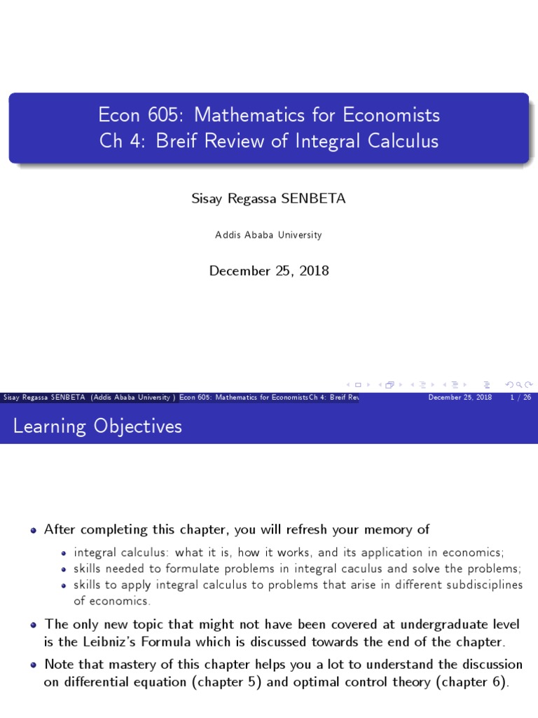 Econ 605 CH 4 Integral Calculus 2018 | PDF | Integral | Calculus