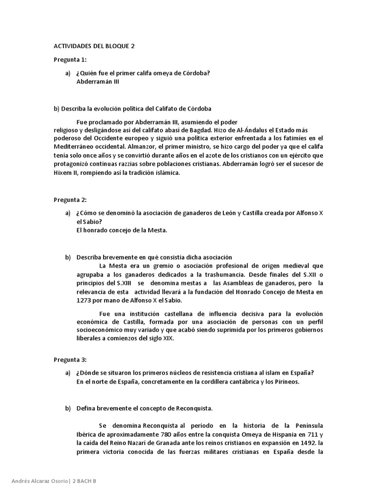 Preguntas Bloque 2 Historia | PDF | Al Andalus | España