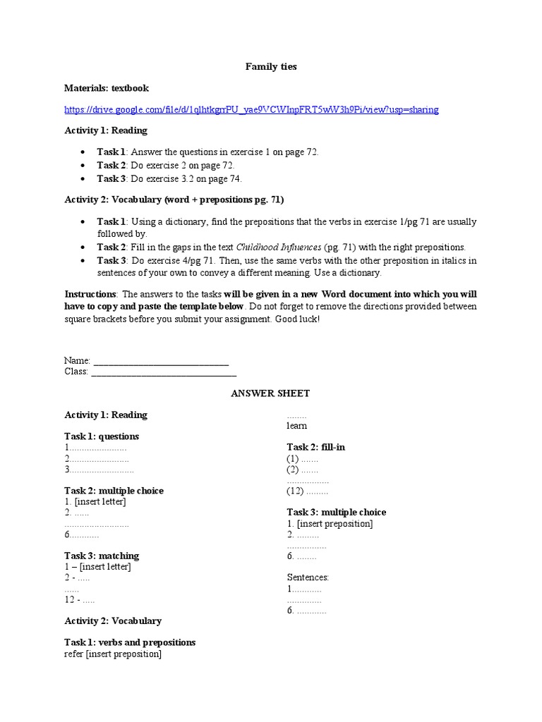 Family ties textbook chapter reading and exercises | PDF | Pain ...