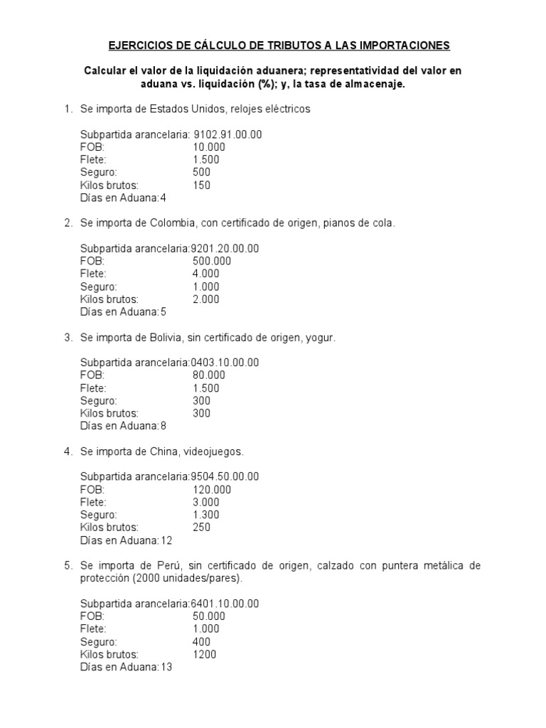 Ejercicios de Calculo de Tributos A Las Importaciones | PDF