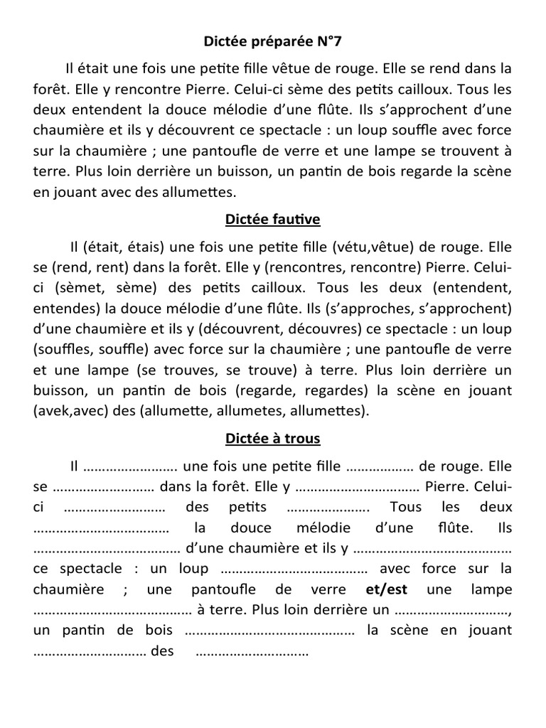 Dictée N°7 : Aventure en forêt | PDF