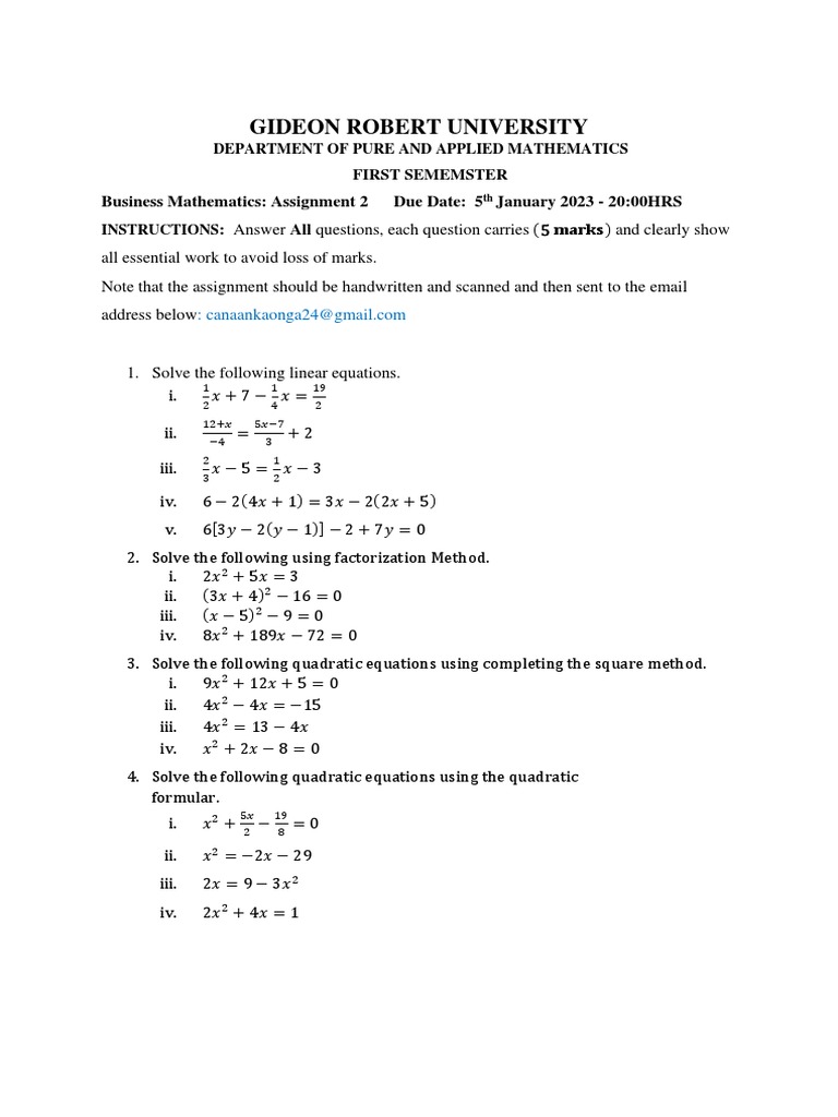 Business Mathematics Assignment 2 | PDF | Mathematical Analysis ...