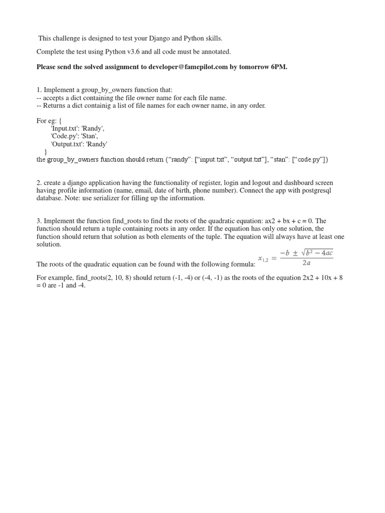 Famepilot Django Assignment | PDF