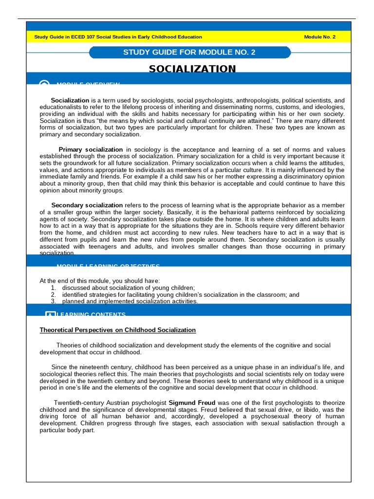 ECED 107 Study Guide for Module 2 on Socialization | PDF