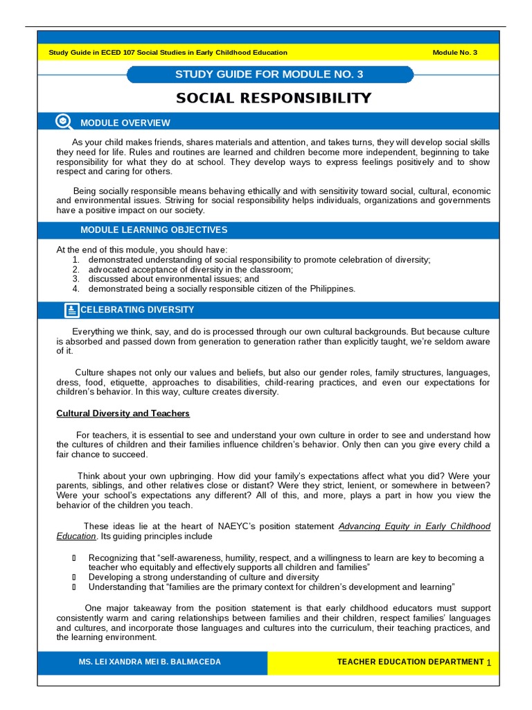 Module - 3 SOCIAL STUDIES | PDF | Early Childhood Education | Teachers