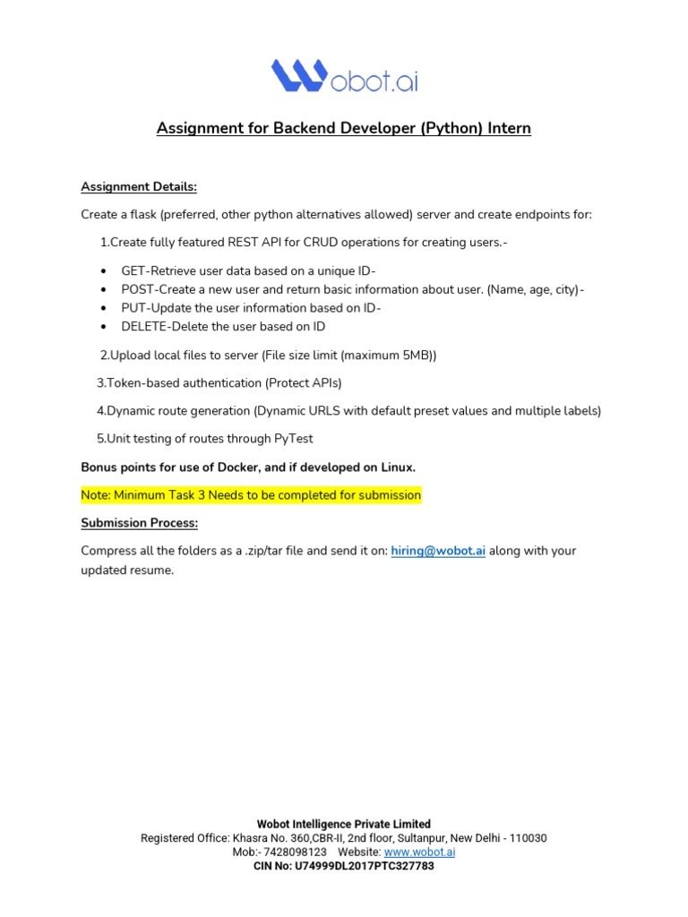 Task To Complete-Backend Developer (Python) Intern | PDF