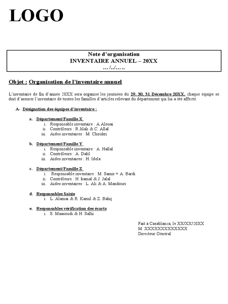 Organisation de l'Inventaire Annuel 20XX | PDF
