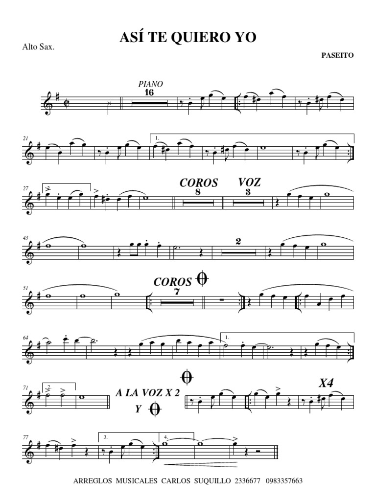 (Así Te Quiero Yo - Score - Alto Sax | PDF