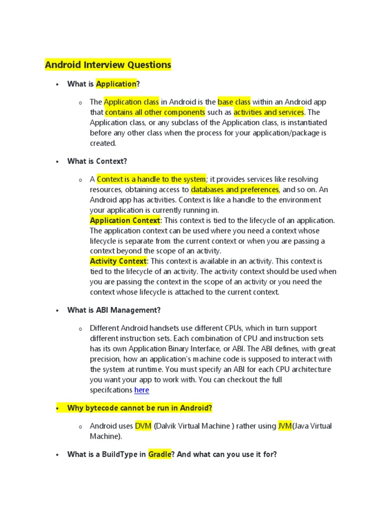 Android Interview Questions | PDF | Android (Operating System) | Java Virtual Machine