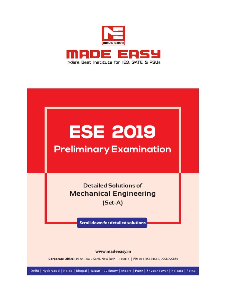 ESE 2019 (Prelim) DetailSol (ME) | PDF | Mechanical Engineering | Applied And Interdisciplinary ...