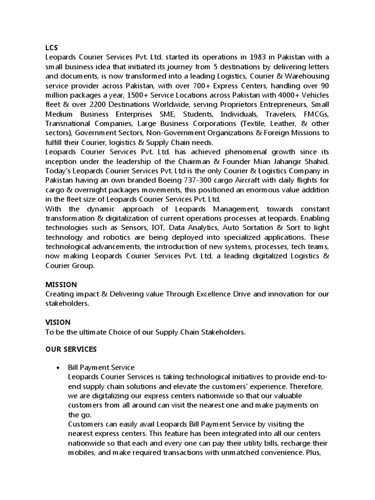 Leading Logistics Company LCS | PDF | Logistics | Courier