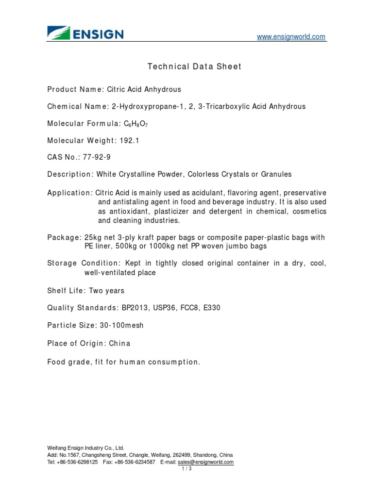 An In-Depth Look at Citric Acid: Properties, Applications, and ...